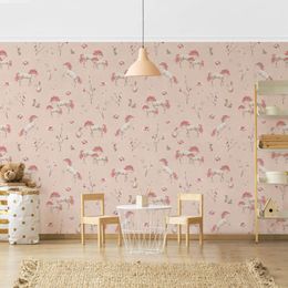 Bilderwelten Fototapete Einh&ouml;rner und Bl&uuml;ten Muster Rosa