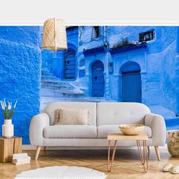 Bilderwelten Fototapete Blaue Stra&szlig;e in Medina Chefchaouen Marokko
