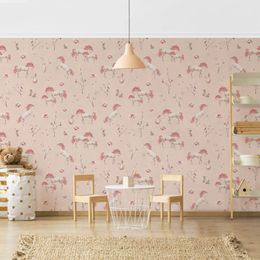 Bilderwelten Fototapete Einh&ouml;rner und Bl&uuml;ten Muster Rosa