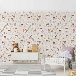 Bilderwelten Fototapete Reh mit Bl&uuml;ten Muster Wei&szlig;