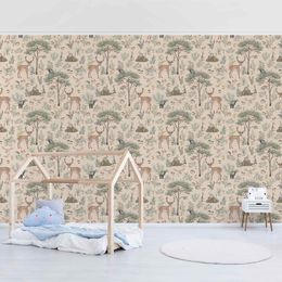 Bilderwelten Fototapete Waldtiere B&auml;ume Muster Beige