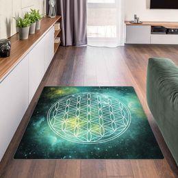 Bilderwelten Teppich Blume des Lebens im Licht der Sterne - Webteppich Gewebeteppich waschbar - Schlafzimmer Wohnzimmer Esszimmer K&uuml;che