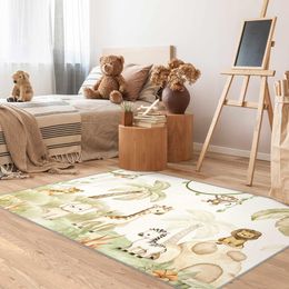 Bilderwelten Teppich Niedliche Savannentiere am Dschungelrand - Webteppich Gewebeteppich waschbar - Spielteppich Kinderteppich Kinderzimmer Spielzimmer