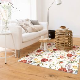 Bilderwelten Teppich Blumen Aquarell Vintage Muster auf Beige