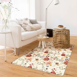 Bilderwelten Teppich Blumen Aquarell Vintage Muster auf Beige
