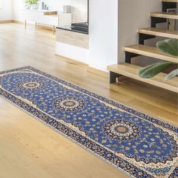 Bilderwelten Teppich Klassisches Persermuster Blau Beige - Webteppich Gewebeteppich waschbar - Schlafzimmer Wohnzimmer Esszimmer K&uuml;che