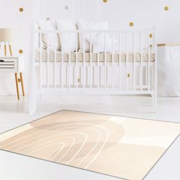Bilderwelten Teppich Gro&szlig;e Kreisformen im Regenbogen - beige - Webteppich Gewebeteppich waschbar - Schlafzimmer Wohnzimmer Esszimmer K&uuml;che