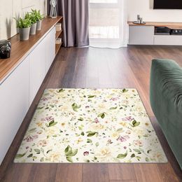 Bilderwelten Teppich Wildblumen und Wei&szlig;e Rosen Aquarell Muster