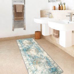 Bilderwelten Teppich Skandinavisches Muster Blau Creme Vintage - Webteppich Gewebeteppich waschbar - Schlafzimmer Wohnzimmer Esszimmer K&uuml;che