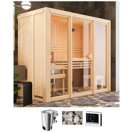 Sauna Karibu "Alani 2", natur, Bio-Ofen, externe Steuerung, 3,6 kW, Saunen