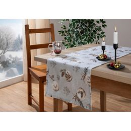 Tischl&auml;ufer Home Wohnideen "FELIZ NAVIDAD", grau, B:140cm L:40cm, Baumwolle, Polyester, Tischdecken, Tischl&auml;ufer, SET, Dekostoff bedruckt