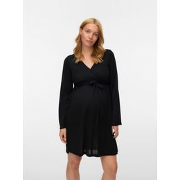 Umstandskleid MAMALICIOUS "MLMAEVE TESS LS JRS DRESS 2F NOOS", Damen, Gr. XS, N-Gr, schwarz, Web, Obermaterial: 85% Viskose, 15% Polyester, unifarben, regular fit, V-Ausschnitt, Fledermausärmel, Kleider, Stilllage unter einem Wickeleffekt