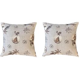 Kissenh&uuml;lle Home Wohnideen "FELIZ NAVIDAD", grau, B:50cm L:50cm, Polyester, Baumwolle, Polyester, Kissenbez&uuml;ge, Kissenh&uuml;lle, ohne F&uuml;llung, Dekostoff bedruckt, SET