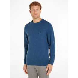Rundhalspullover Tommy Hilfiger "PIMA ORG CTN CASHMERE CREW NECK", Herren, Gr. XL, blau (donegal aegean sea), Obermaterial: 92% Baumwolle, 8% Kaschmir, Rundhals, Pullover