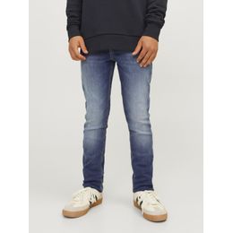 Jack & Jones Slim-fit-Jeans JACK & JONES JUNIOR "JJIGLENN JJORIGINAL MF 001 I.K NOOS JNR", Jungen, Gr. 146, N-Gr, blau (blau denim), Denim/Jeans, Obermaterial: 79% Baumwolle, 20% Polyester, 1% Elasthan, Abriebeffekte, slim fit knöchellang, Jeans