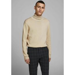 Jack & Jones Rollkragenpullover JACK & JONES "Emil Knit Roll", Herren, Gr. XS, beige, Obermaterial: 60% Baumwolle, 20% Nylon, 20% Viskose, schmal hüftbedeckend, Rundhals, Pullover
