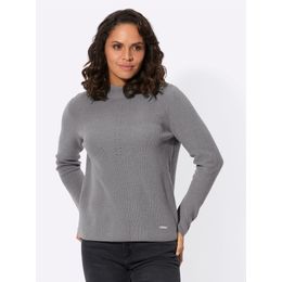 Stehkragenpullover Casual Looks "Stehkragen-Pullover", Damen, Gr. 40, grau (steingrau), 50% Wolle, 30% Baumwolle, 20% Polyamid, unifarben, Pullover Stehkragenpullover