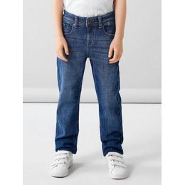 Straight-Jeans name it "NKMRYAN STRAIGHT JEANS 2520-EL NOOS", Jungen, Gr. 176, N-Gr, blau (dunkelblau denim), Denim/Jeans, Obermaterial: 98% Baumwolle, 2% Elasthan, unifarben, l&auml;ssig geschnitten lang, Jeans Straight-Jeans