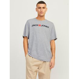 Jack & Jones Rundhalsshirt JACK & JONES "JJECORP OLD LOGO TEE SS O-NECK NOOS", Herren, Gr. M, grau (light grau melange detail:slim fit, melange), Jersey, Obermaterial: 100% Baumwolle, meliert, regular fit normal, Rundhals, Shirts