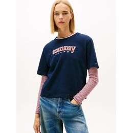 Tommy Jeans Shirt female size M marine blue / bright red / White
