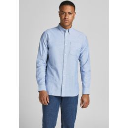 Jack & Jones Langarmhemd JACK & JONES "BROOK OXFORD", Herren, Gr. S, N-Gr, blau (hellblau), Web, Obermaterial: 96% Baumwolle, 4% Elasthan, gemustert, slim fit, 1-Knopf-Manschette, Hemden, mit Button-Down Kragen