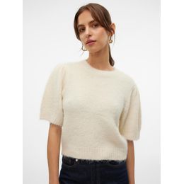 V&eacute;ro Moda Strickpullover VERO MODA "VMNOVAH SS O-NECK PUFF PULLOVER GA NOOS", Damen, Gr. XS, beige (birch), Strick, Obermaterial: 70% Polyester, 21% Nylon, 8% Wolle, 1% Elasthan, unifarben, regular fit normal, Rundhals, Rippstrickb&uuml;ndchen, Pullover Strickpullover
