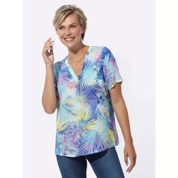 WITT Damen Schlupfbluse mit Kellerfalte, lavendel-zitrone-bedruckt, Gr&ouml;&szlig;e 40