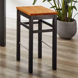 Pharao24.de Kiefer massiv Barhocker in Schwarz und Laugenfarben 75 cm Sitzh&ouml;he