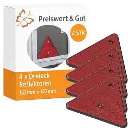 Pro Plus 4x Dreiecksreflektoren 162x142mm Bohrung 6mm Rot mit schwarzem Rand R&uuml;ckleuchten R&uuml;ckstrahler Anh&auml;nger Dreieck Anh&auml;nger Beleuchtung Reflektoren