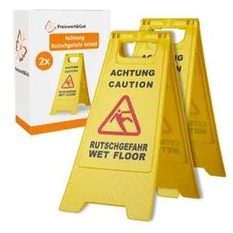 2 x Achtung Rutschgefahr Schild &ndash; Warnschild f&uuml;r N&auml;sse und Gl&auml;tte | Vorsicht Rutschgefahr Aufsteller mit Piktogramm - Gr&ouml;&szlig;e 60 cm x 21/30 cm