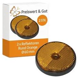 2x Reflektoren Rund Orange &Oslash;60 mm &ndash; R&uuml;ckstrahler E4 Reflektor f&uuml;r Anh&auml;nger und Wohnwagen Schraubloch &Oslash;5mm Katzenaugen