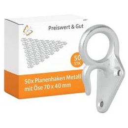 Pro Plus 50x Dreilochplanenhaken aus Gusseisen 70x40mm feuerverzinkt &ndash; Metallhaken f&uuml;r den Anh&auml;nger Planenhaken in Silber Netzhaken und Spannhaken