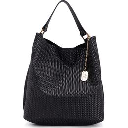 Anna Morellini Leder-Schultertasche "Sebastiana" in Schwarz - (B)38 x (H)36 x (T)14 cm - 71% | Damen-taschen