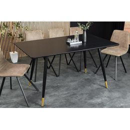 Riess Ambiente Design Esstisch PARIS 120cm schwarz Eichenholz mit goldenen Fu&szlig;kappen Riess-Ambiente Esszimmertisch K&uuml;chentisch rechteckig 4 Personen Boheme...