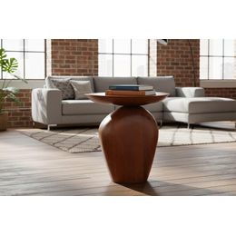 Riess Ambiente Massiver Beistelltisch ORGANIC 50cm braun Mangoholz oval S&auml;ulenfu&szlig; Riess-Ambiente Modern Natur