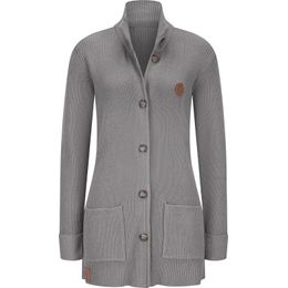 Damen Longstrickjacke mit Stehkragen steingrau, Gr&ouml;&szlig;e 52