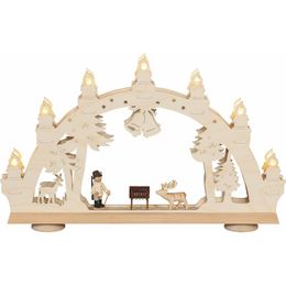 SAICO Original LED Schwibbogen &raquo;3D-Lichterbogen, J&auml;ger im Wald&laquo; Premium LED-Beleuchtung, warmwei&szlig;, BxHxT: 47x 31x6,5 cm Holz teilmassiv
