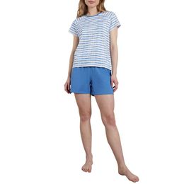 Tom Tailor Shorty »Positivism« 2 Stk. tlg., Streifendesign, Kurzarm, Rundhalsausschnitt, kurze Hose blau-mittel-Ringel 40L 40L Kurzer Damen Pyjama...