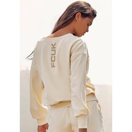 FCUK Sweatshirt, 1 Stk. Sweatshirt mit V-Ausschnitt und gro&szlig;en R&uuml;ckenprint, Loungeanzug creme 32/34 32/34 Sweatshirt mit V-f&ouml;rmige Cut-Out am...
