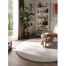 benuta Nest Waschbarer Hochflor Shaggyteppich Melvin Cream &oslash; 150 cm rund - Hochflor Teppich f&uuml;r Wohnzimmer