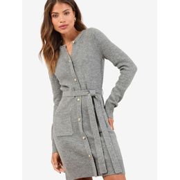 Lipsy Lipsy Mini Belted Buttoned Long Sleeve Knitted Dress Standard Regular Fit Damen Gr&ouml;&szlig;e 44 rauchgrau Winterkleid