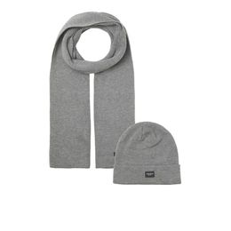 Jack & Jones JACK & JONES Set: Schal und M&uuml;tze 'JACDna' Herren Gr&ouml;&szlig;e One Size graumeliert / schwarz / wei&szlig;