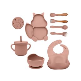 Intirilife Baby Geschirr F&uuml;tterungsset mit L&auml;tzchen (8tlg.) in Rosa | Gr.: onesize