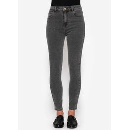 SASSYCLASSY Highwaist Skinny Jeans mit Strasssteinen in Dunkelgrau | Gr.: 40