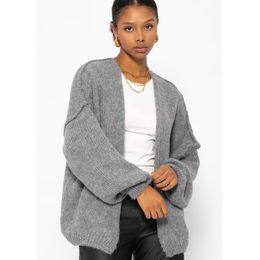 SASSYCLASSY Cardigan mit Au&szlig;enn&auml;hten in Grau | Gr.: M