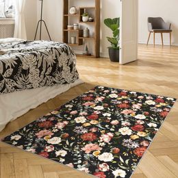 Teppich Blumen Aquarell Vintage Muster auf Schwarz