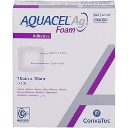 Aquacel Ag Foam adhäsiv 10x10 cm Verband 10 St