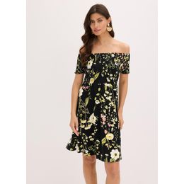 bonprix Carmen-Kleid aus softem Viskose-Mix, schwarz, Gr.48/50 (XL), floral bedrucktes Carmen-Jerseykleid aus softem Viskose-Mix mit Smok im Oberteil, aus Viskose