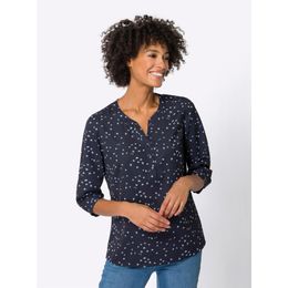 Schlupfbluse Classic Basics, Damen, Gr. 48, blau (marine, ecru, bedruckt), 100% Polyester, gemustert, mehrfarbig, Rundhals, Blusen Schlupfbluse