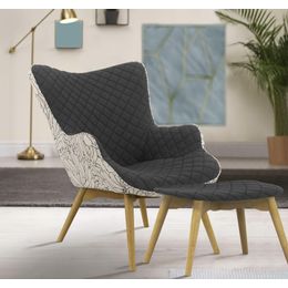 Sessel Home Affaire "Duke Print", grau (anthrazit), B:71cm H:90cm T:87cm, Sessel, Sessel, Karopr&auml;gung im Sitzbereich und Dekostoff auf der R&uuml;ckseite